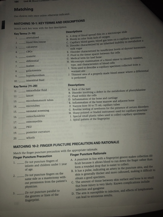 Solved 184 Matching Use choices only once unless otherwise | Chegg.com