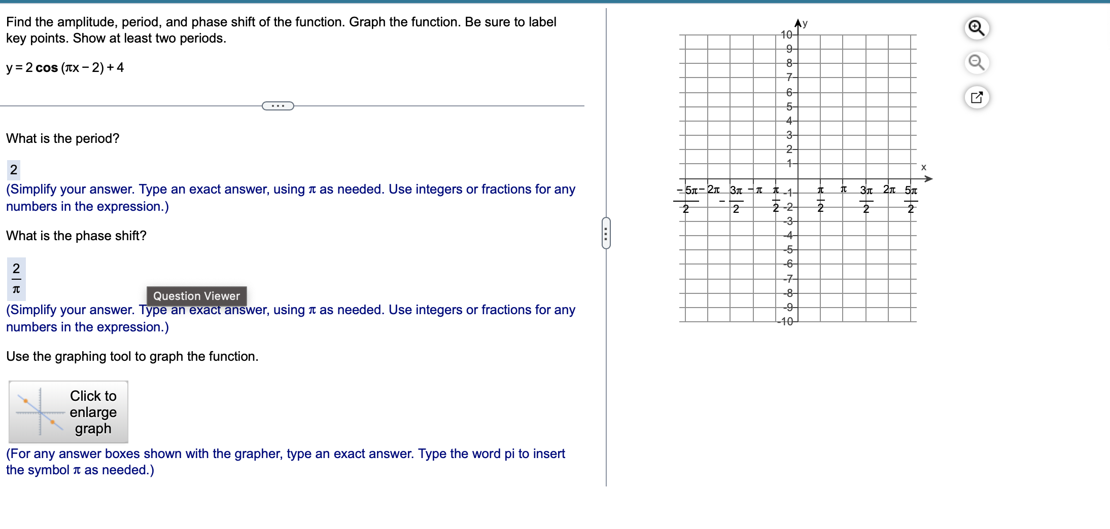 Solved Find the amplitude, period, and phase shift of the | Chegg.com