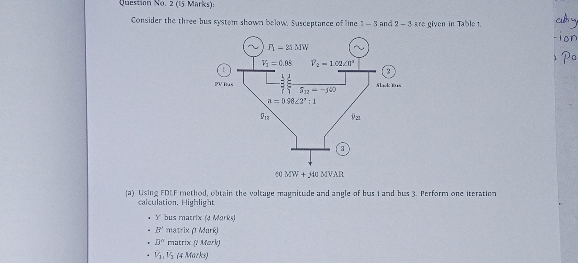 Solved Consider the three bus system shown below. | Chegg.com