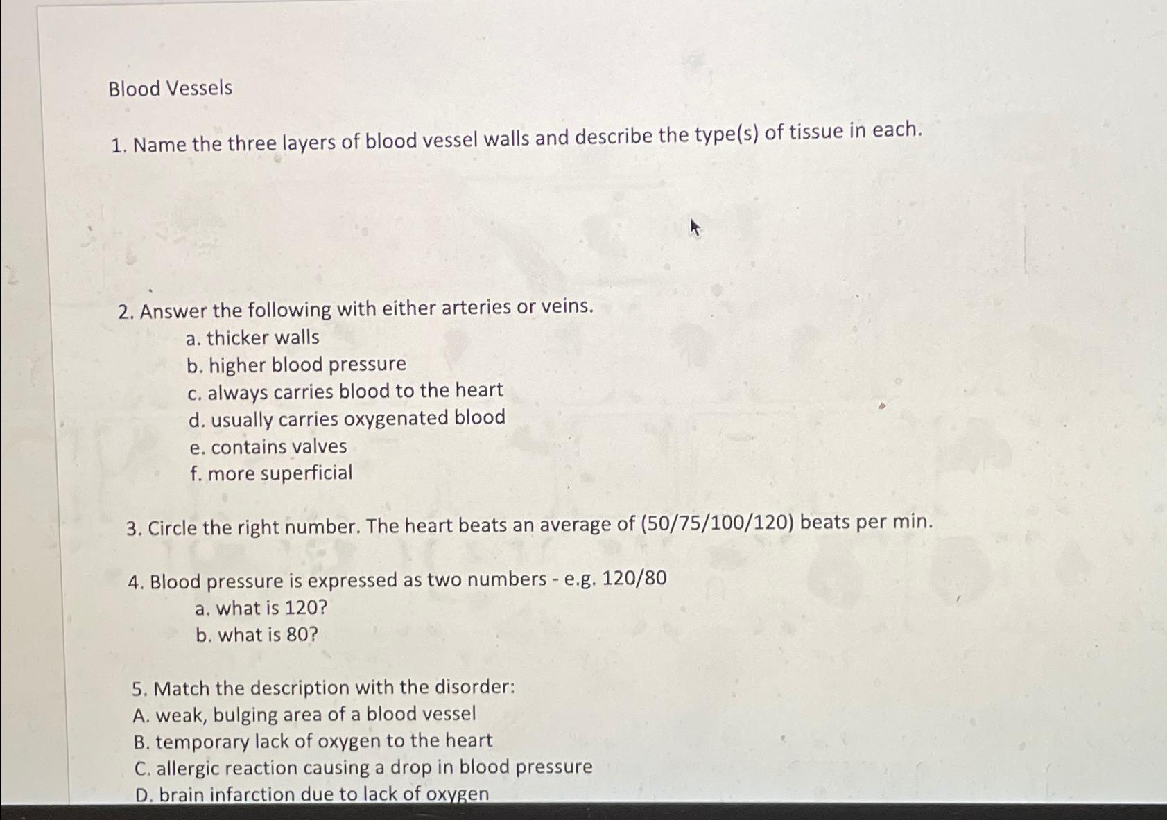 Solved Blood VesselsName the three layers of blood vessel | Chegg.com