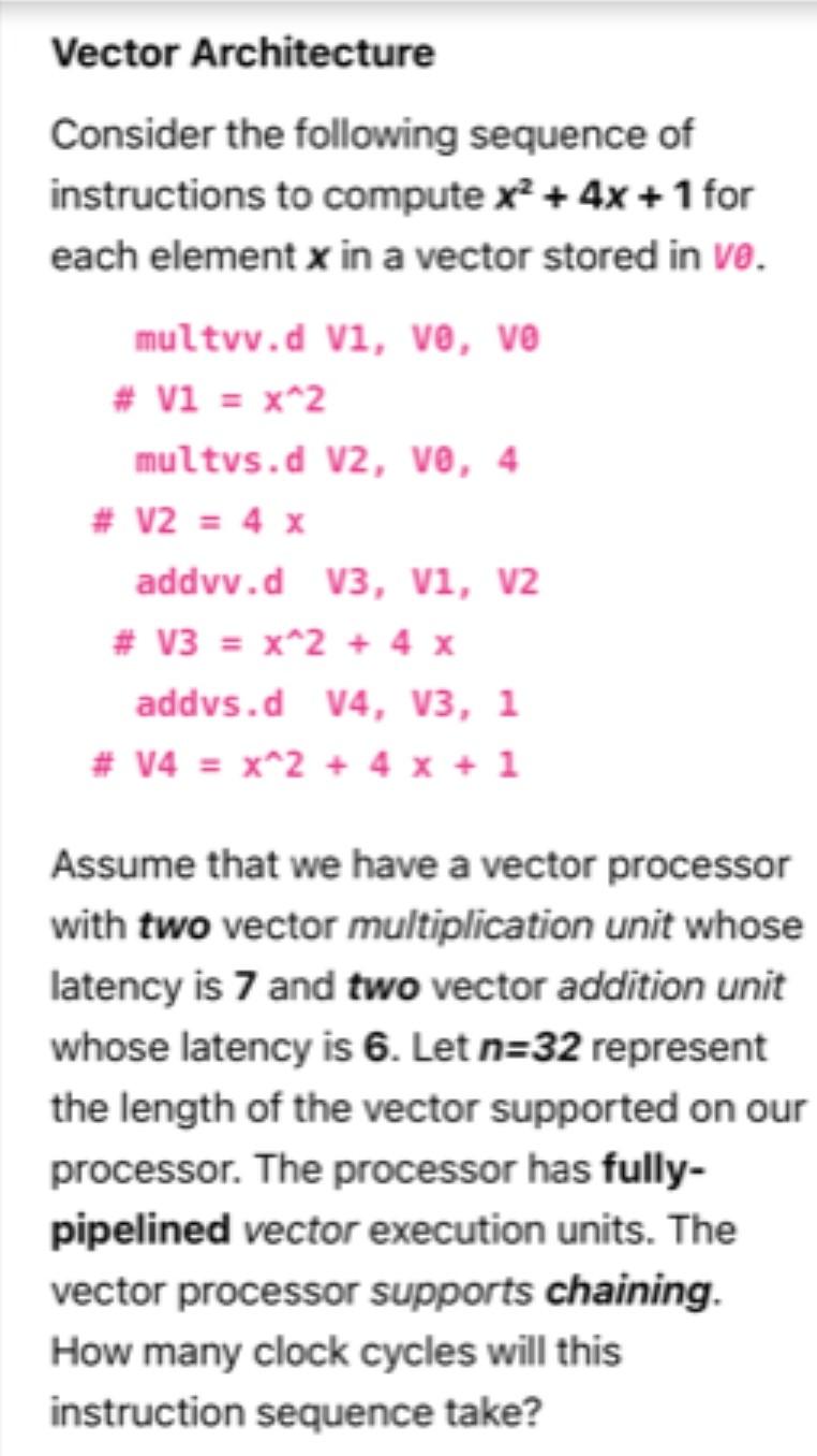 Solved Vector Architecture Consider the following sequence | Chegg.com