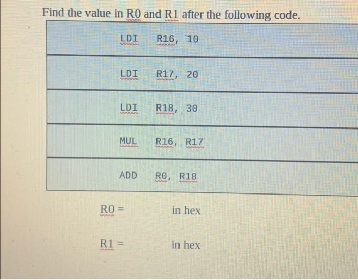 Solved Find the value in R0 and R1 after the following codes | Chegg.com