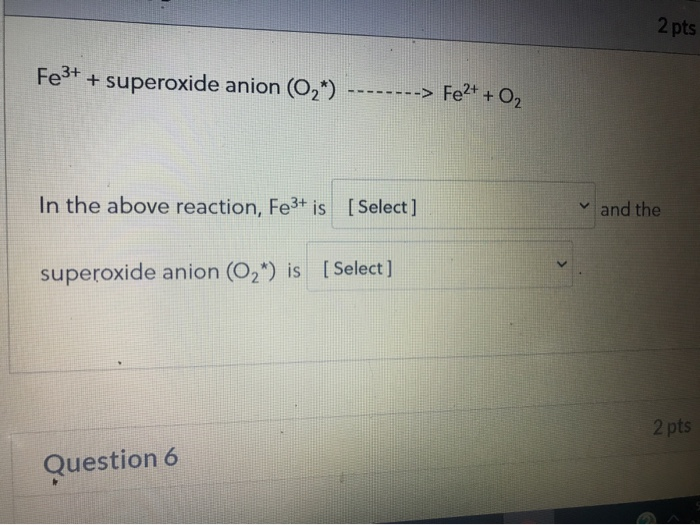 Solved 2 pts Fe3+ + superoxide anion (O2*) --------> Fe2+ + | Chegg.com