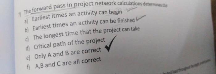 Solved The forward pass in project network calculations | Chegg.com