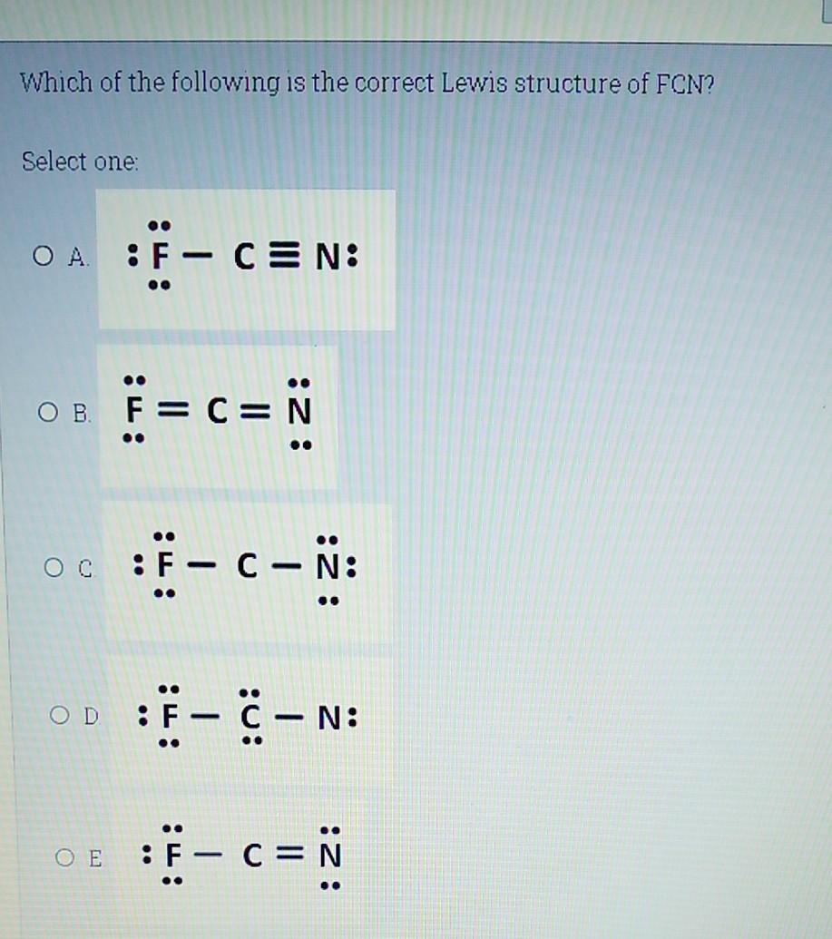 Solved Which of the following is the correct Lewis structure | Chegg.com