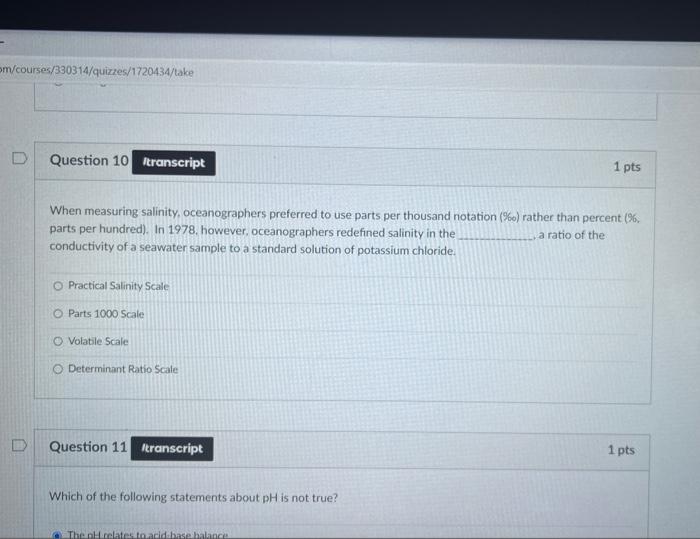 Solved When measuring salinity, oceanographers preferred to | Chegg.com