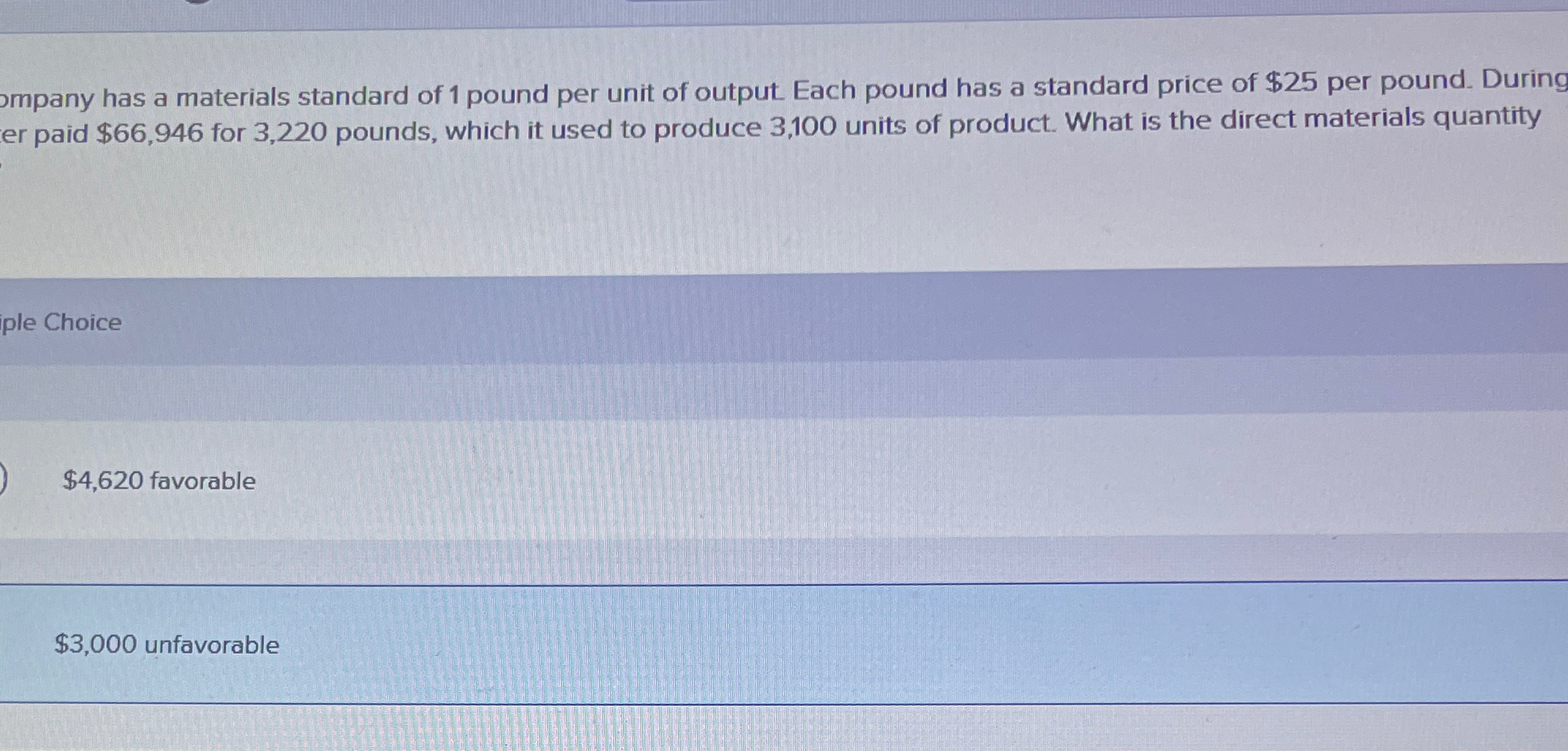 Solved mpany has a materials standard of 1 ﻿pound per unit | Chegg.com