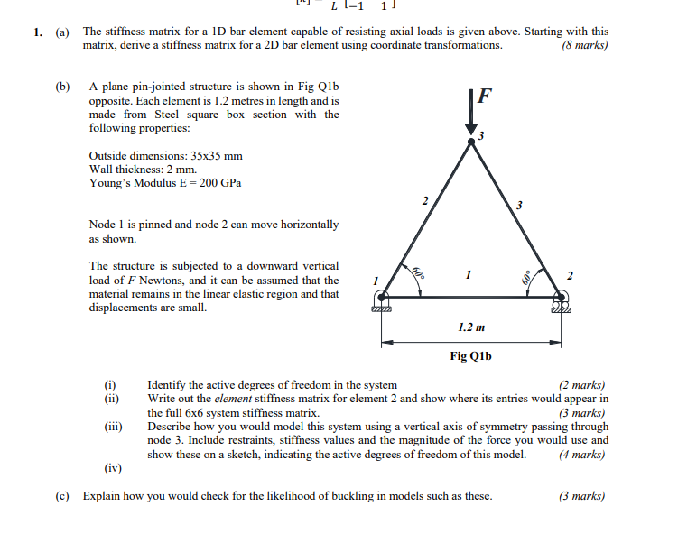 Solved (a) ﻿The stiffness matrix for a 1D bar element | Chegg.com