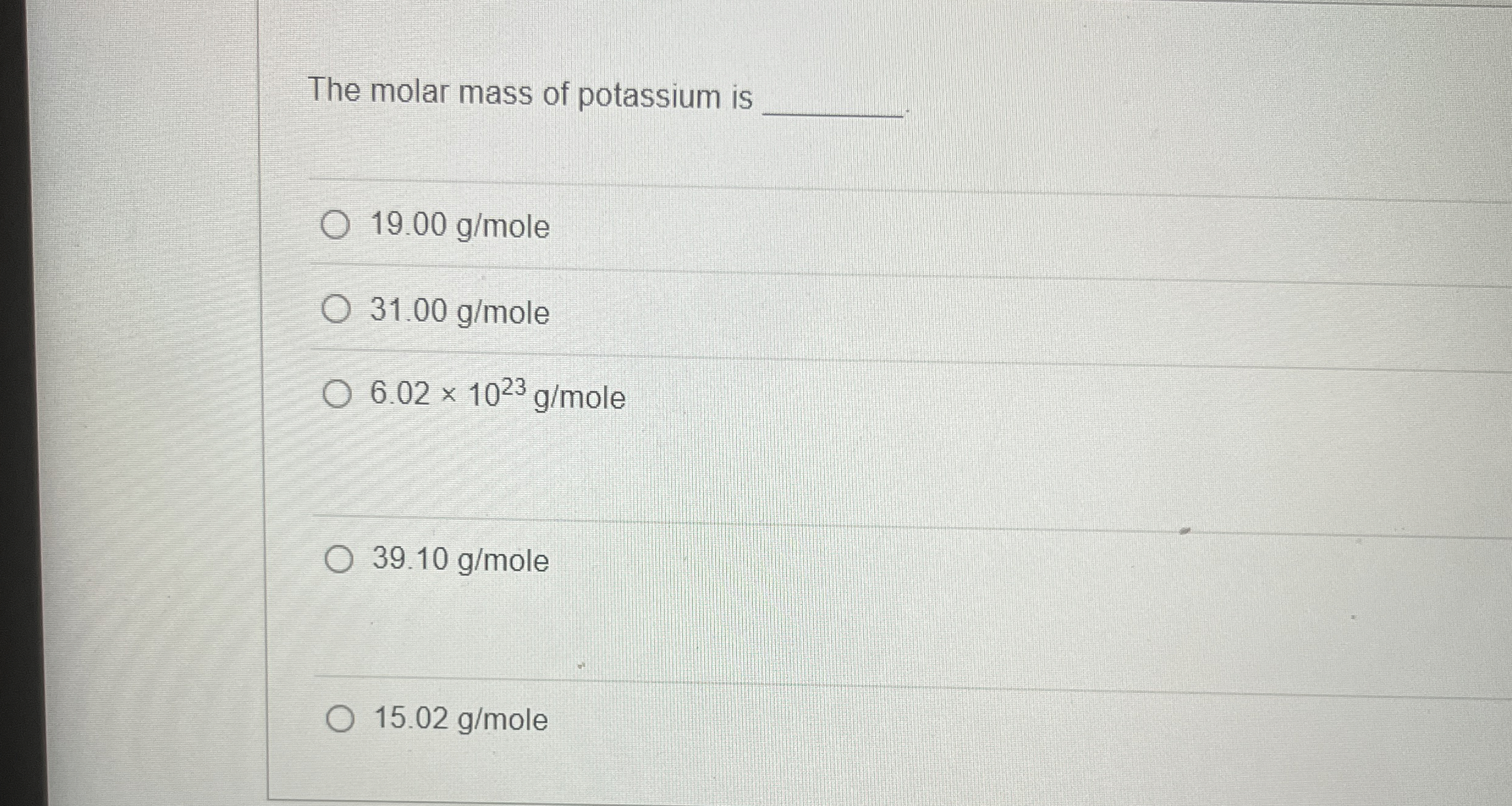 Solved The molar mass of potassium | Chegg.com