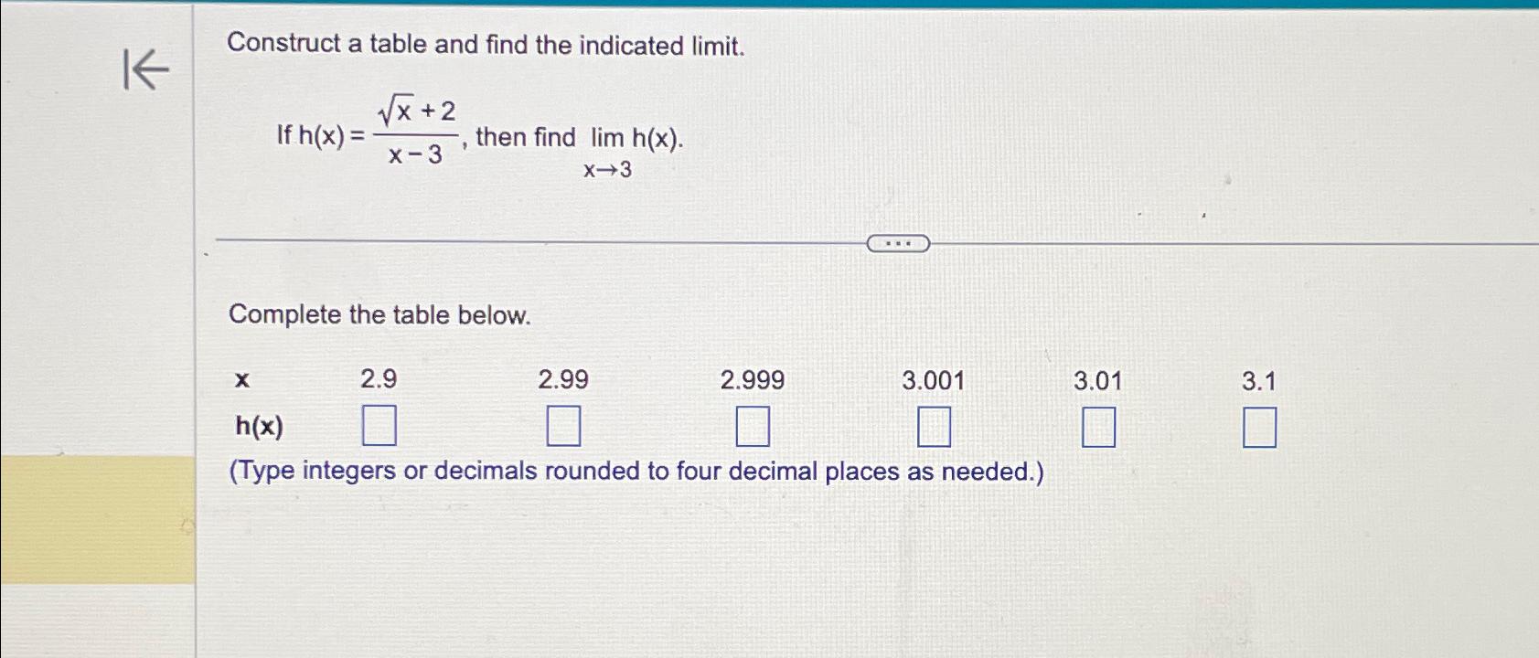 Solved Construct a table and find the indicated limit.If | Chegg.com