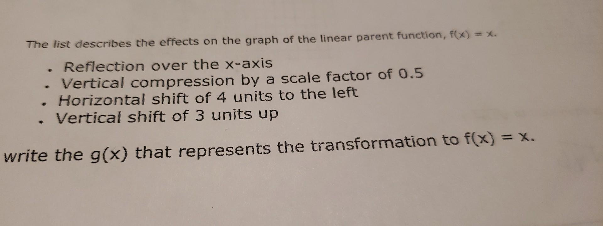 Solved The list describes the effects on the graph of the | Chegg.com