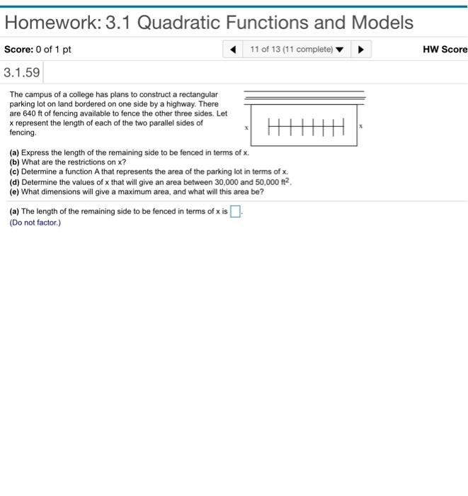 Solved Homework: 3.1 Quadratic Functions and Models HW Score | Chegg.com