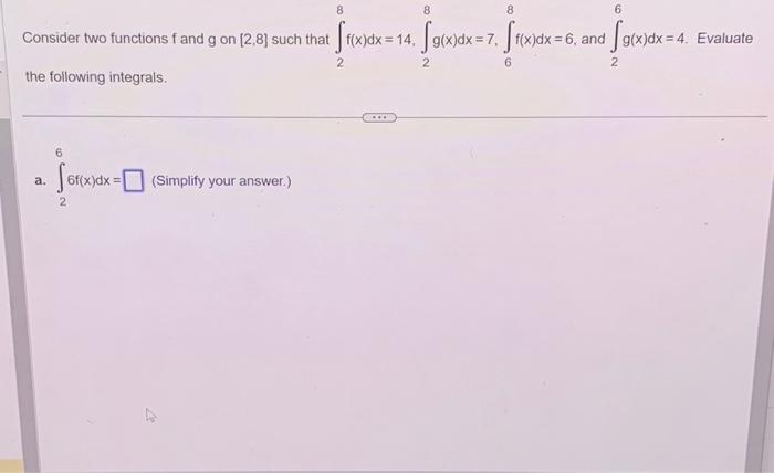 Solved Consider two functions f and g on [2,8] such that | Chegg.com