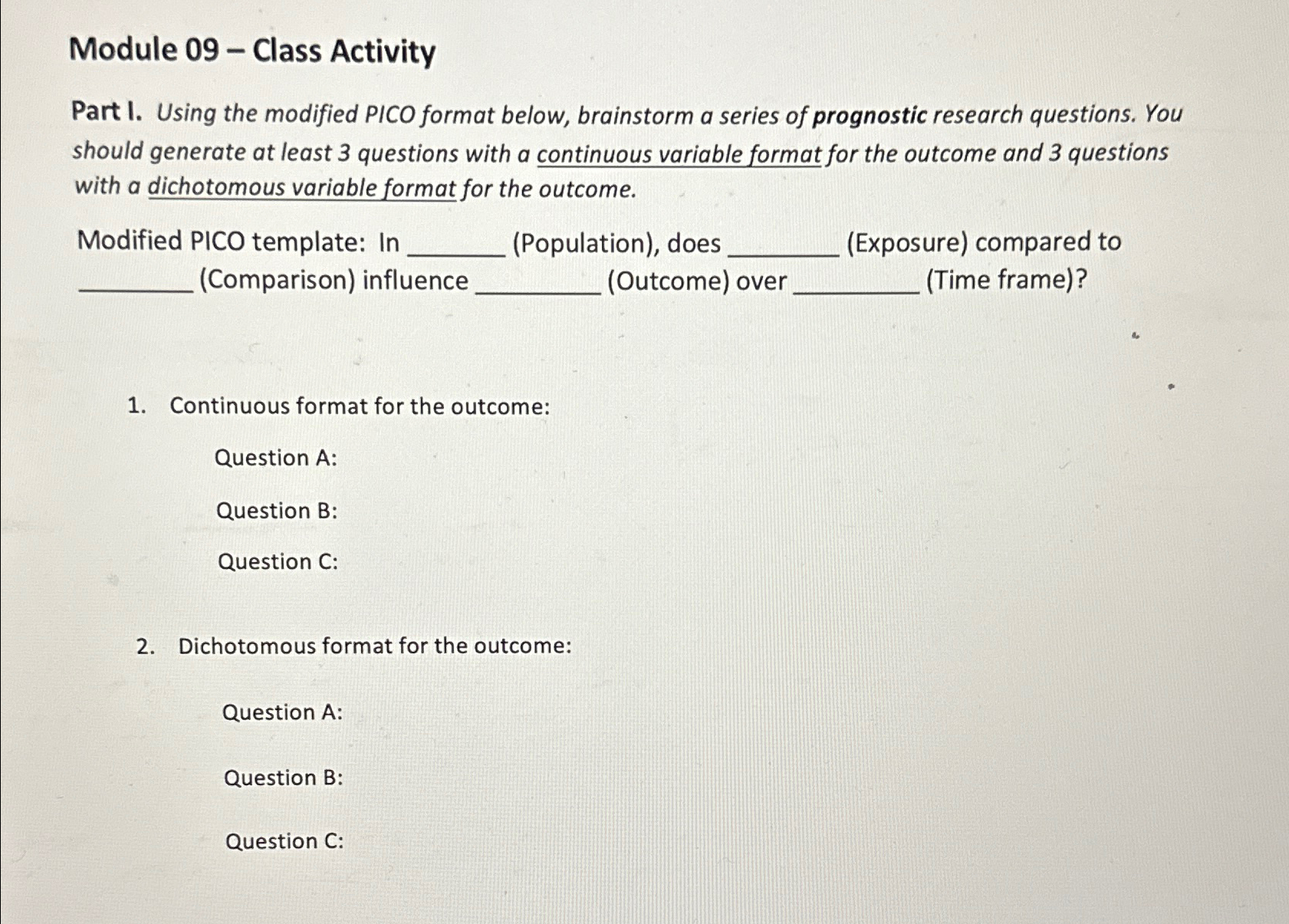 Module 09 - ﻿Class ActivityPart I. Using the modified | Chegg.com