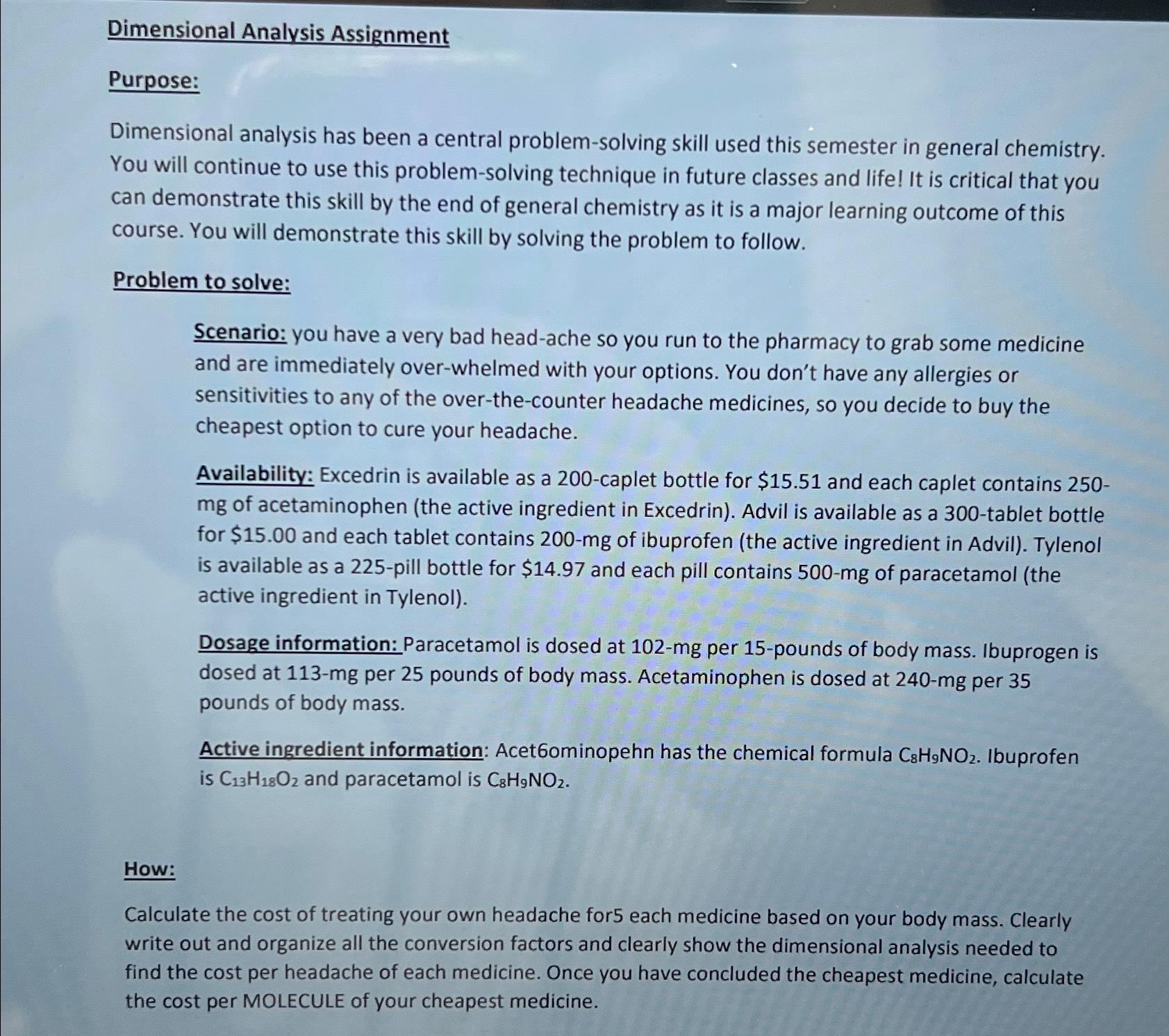 Solved Dimensional Analysis AssignmentPurpose:Dimensional | Chegg.com