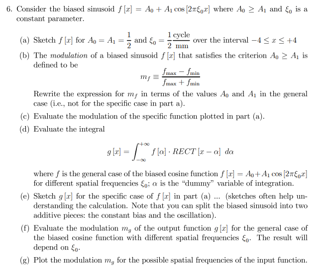 Solved Consider the biased sinusoid f[x]=A0+A1cos[2πξ0x] | Chegg.com