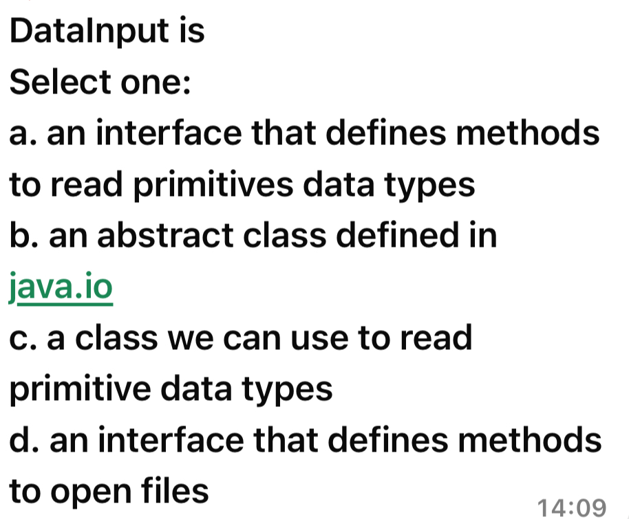 Solved Datalnput isSelect one:a. ﻿an interface that defines | Chegg.com