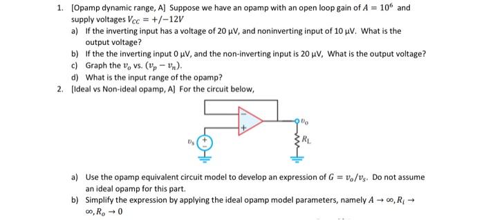 Solved 1. [Opamp dynamic range, Al Suppose we have an opamp | Chegg.com
