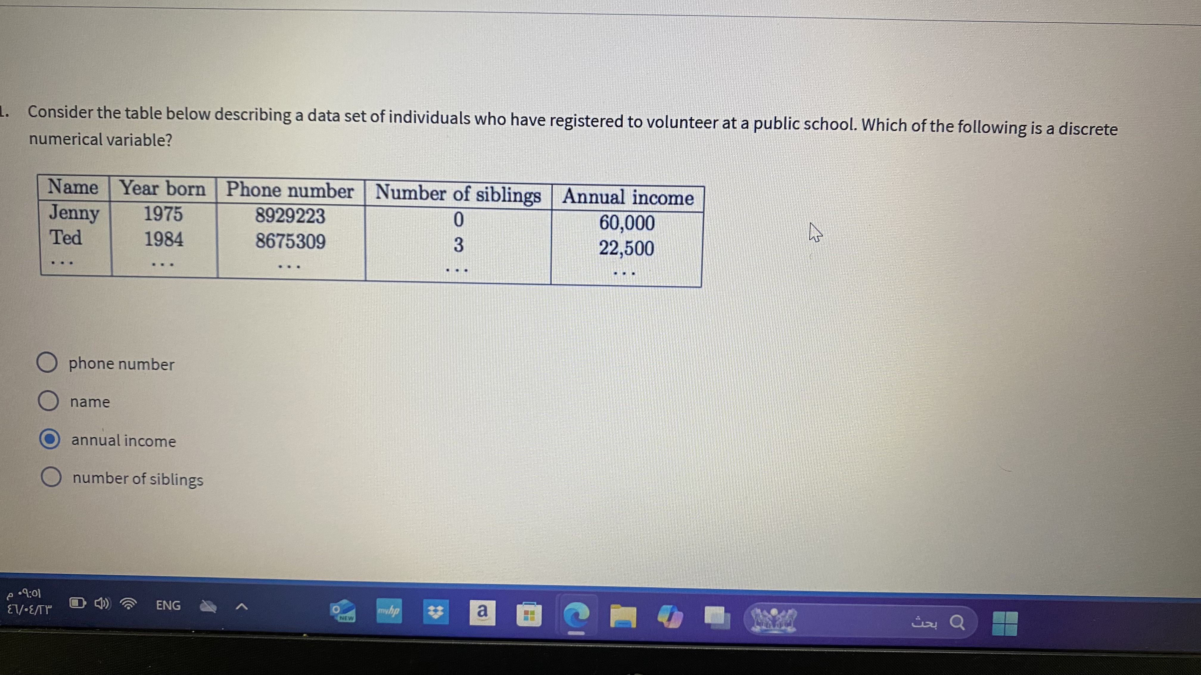 Solved Consider the table below describing a data set of | Chegg.com