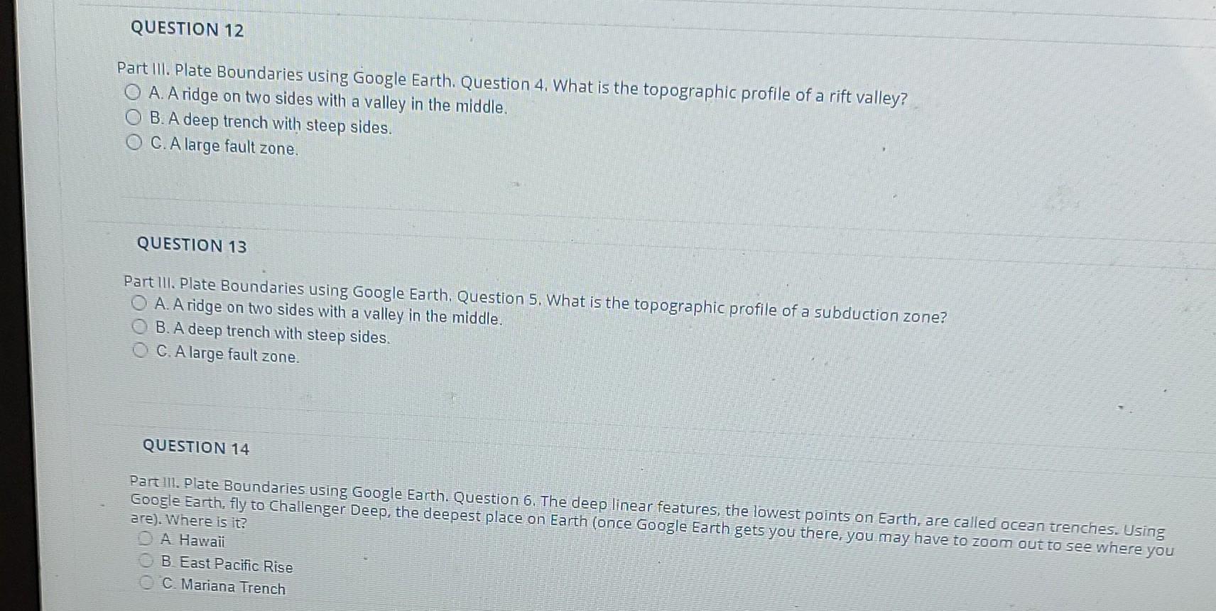 Solved Part III. Plate Boundaries using Google Earth. | Chegg.com