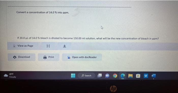 Solved Convert a concentration of 14.0% into ppm. If 20.0μL | Chegg.com