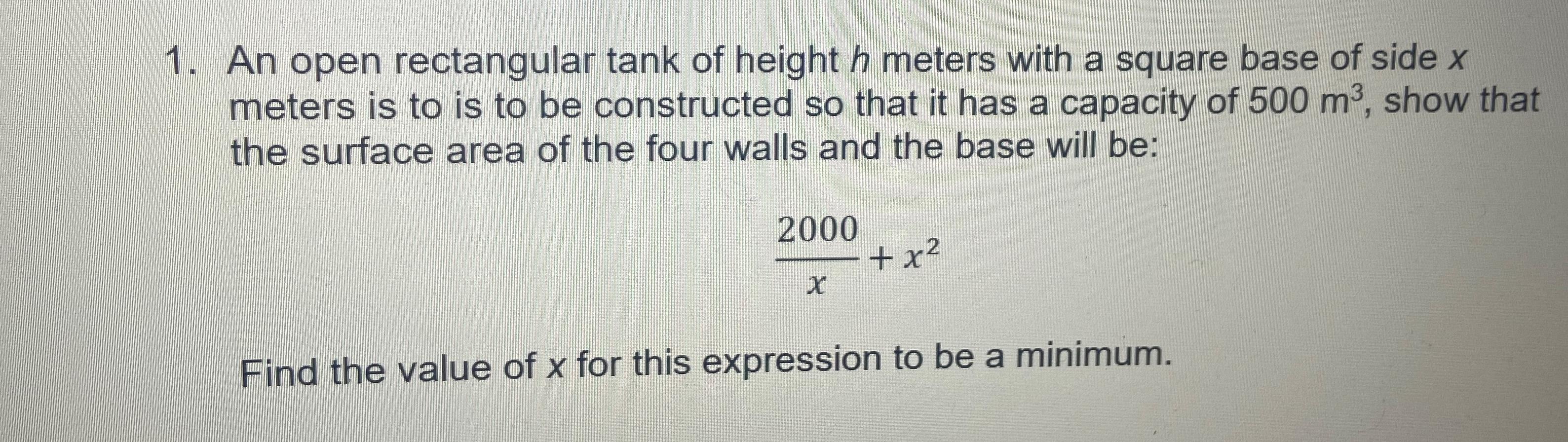 Solved An open rectangular tank of height h ﻿meters with a | Chegg.com