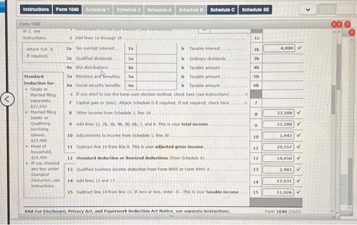 Solved Instructions Form 1040 5chedule 1 Schedule 2 Fehcdule | Chegg.com
