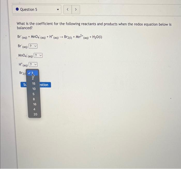 Solved What is the coefficient for the following reactants | Chegg.com