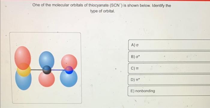 Solved One of the molecular orbitals of thiocyanate (SCN−)is | Chegg.com