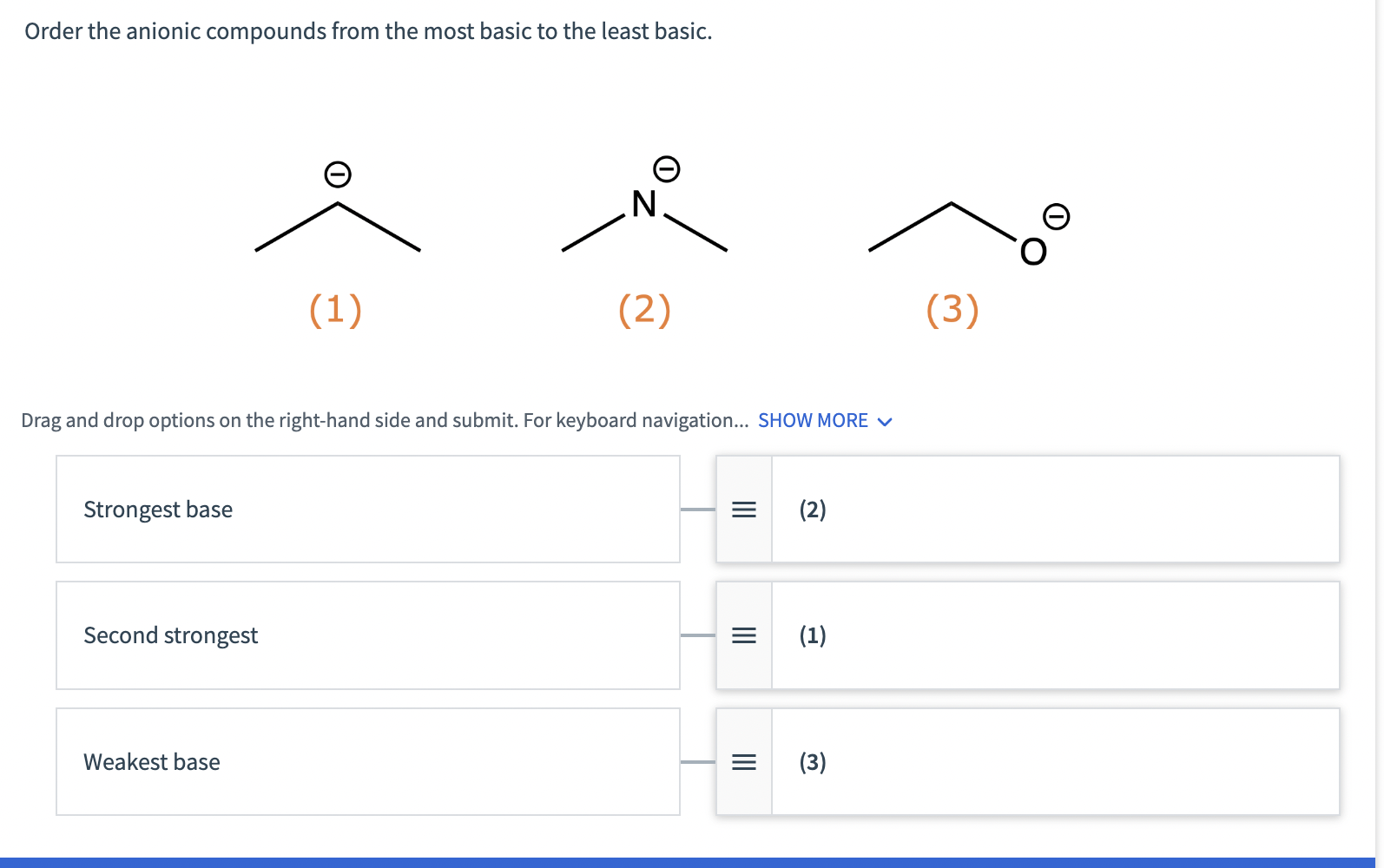 Solved Order the anionic compounds from the most basic to | Chegg.com