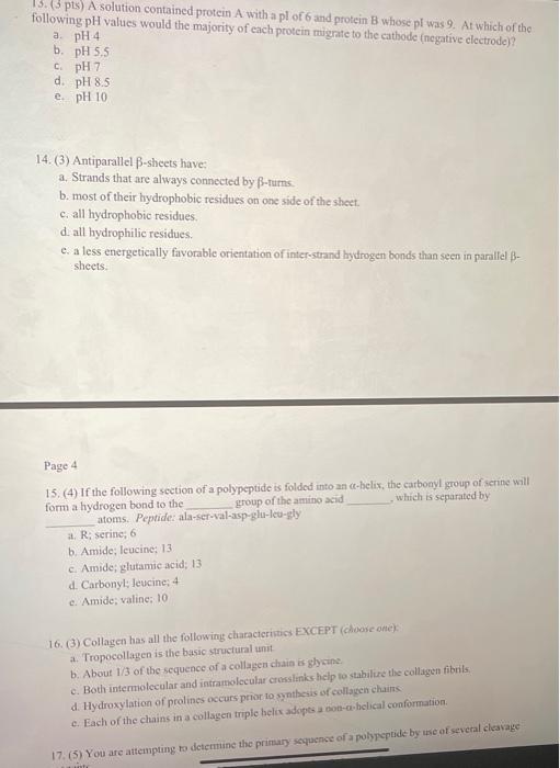 Solved 15. (3 pti) A solution contained protcin A with a pl | Chegg.com