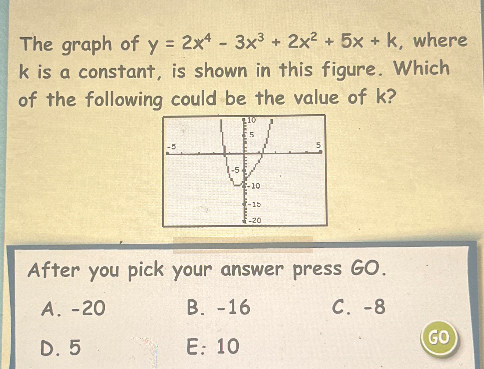 Solved The graph of y=2x4-3x3+2x2+5x+k, ﻿where k ﻿is a | Chegg.com