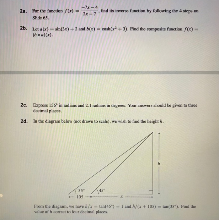 Solved 2a. For the function f(x) = Slide 65. -7x - 4 find | Chegg.com