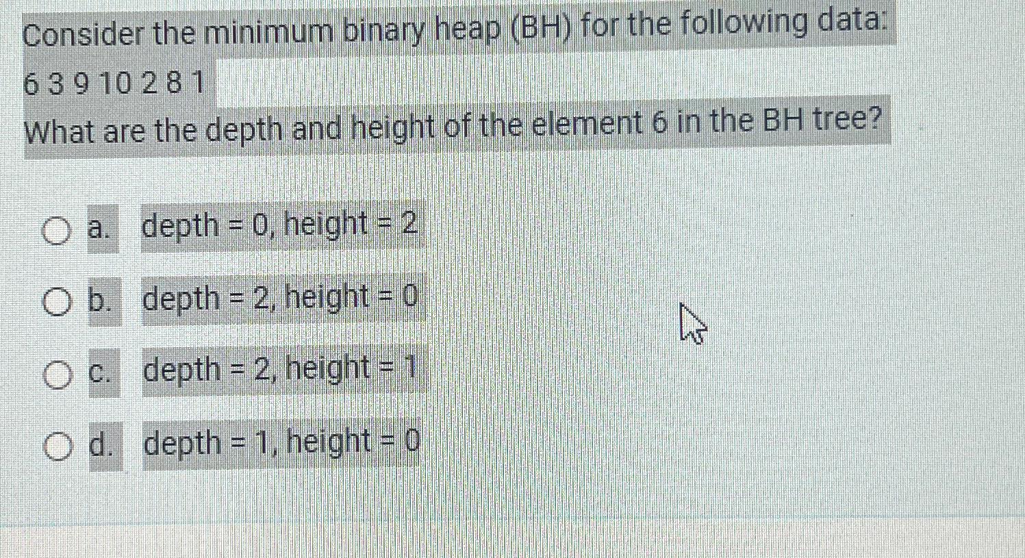 Solved Consider the minimum binary heap (BH) ﻿for the | Chegg.com