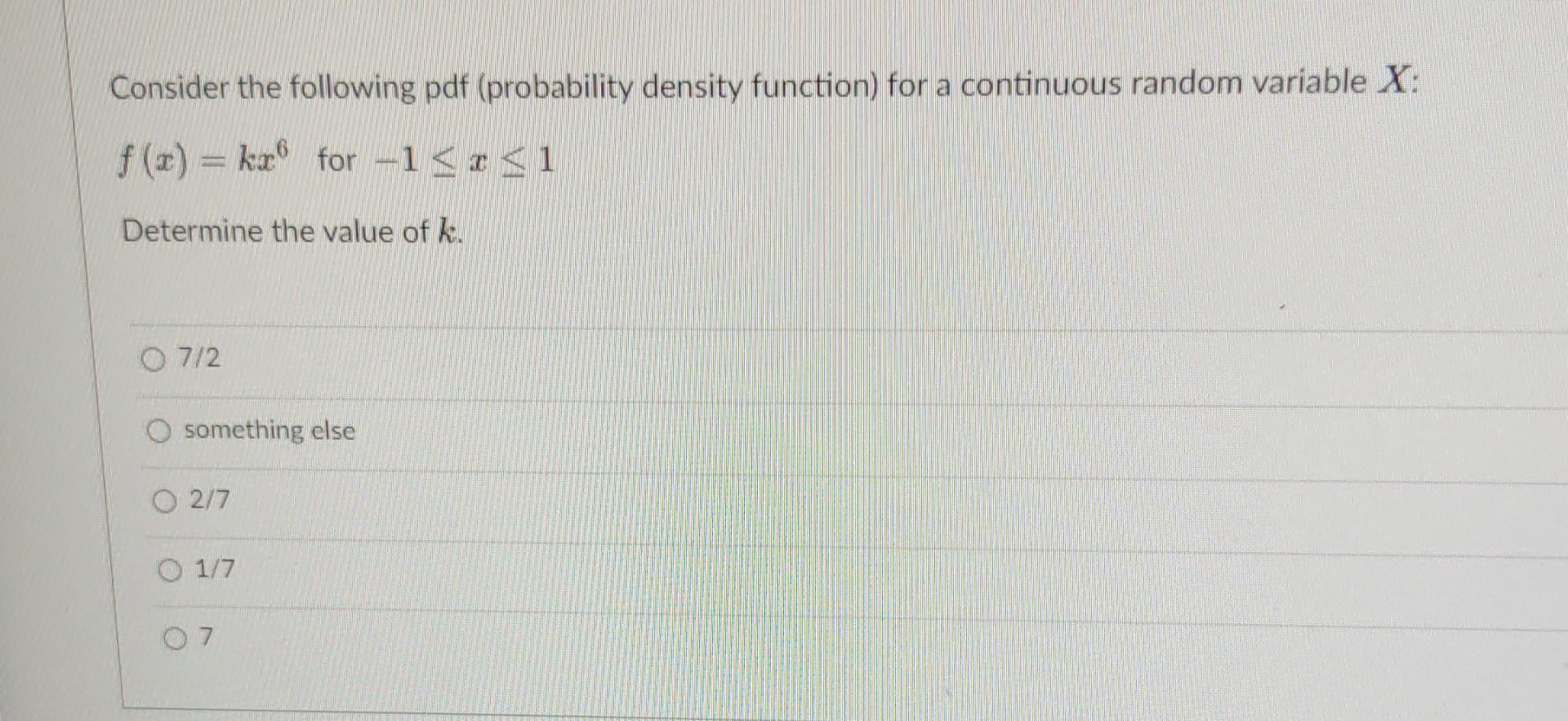 Solved Consider the following pdf (probability density | Chegg.com