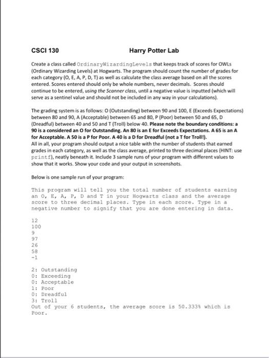Solved csCl130 Harry Potter Lab Create a class called | Chegg.com