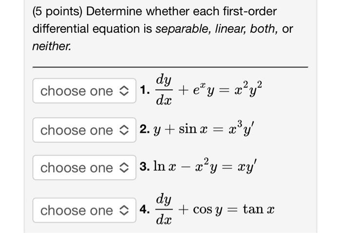 Solved (5 points) Determine whether each first-order | Chegg.com