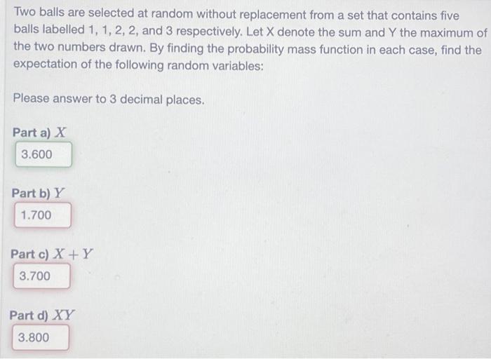 Solved Two balls are selected at random without replacement | Chegg.com