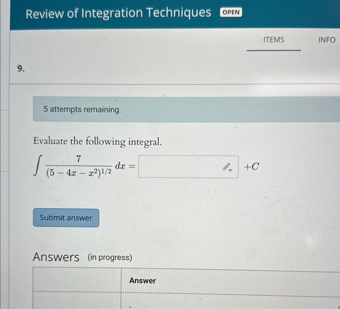 Solved 5 attempts remaining. Evaluate the following | Chegg.com