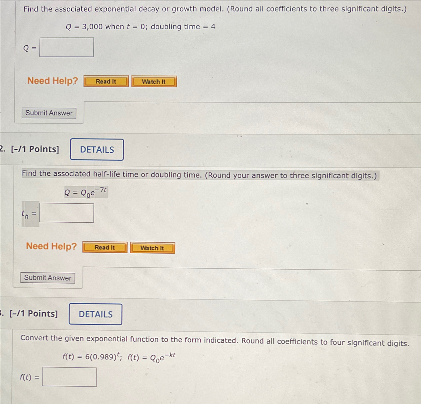 Solved Find the associated exponential decay or growth | Chegg.com