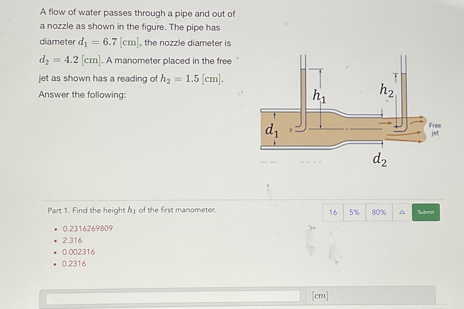 Solved A flow of water passes through a pipe and out of a | Chegg.com