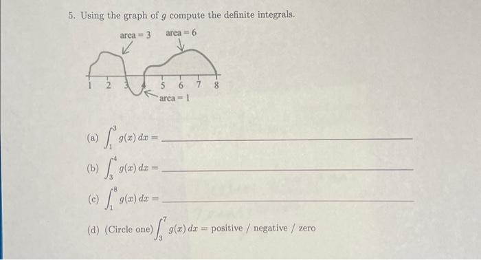 Solved 5. Using the graph of g compute the definite | Chegg.com