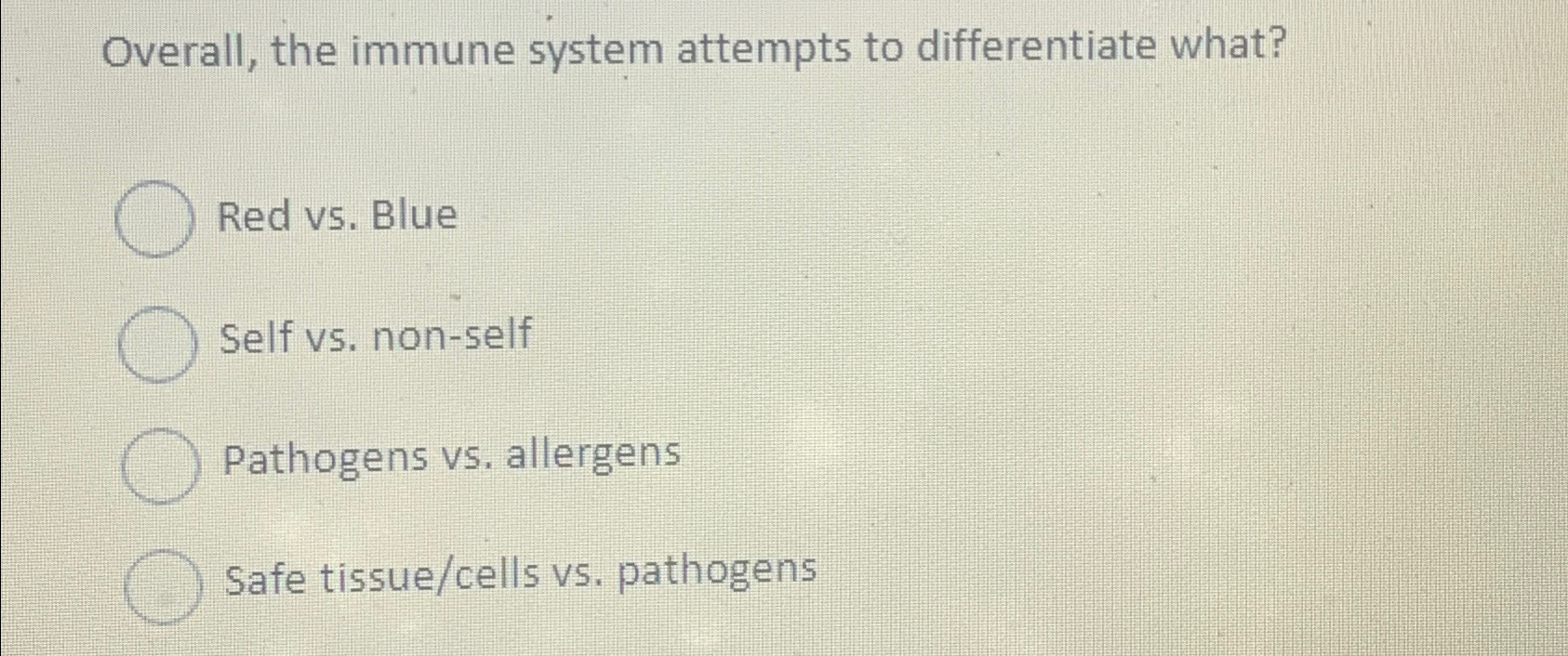 Solved Overall, the immune system attempts to differentiate | Chegg.com