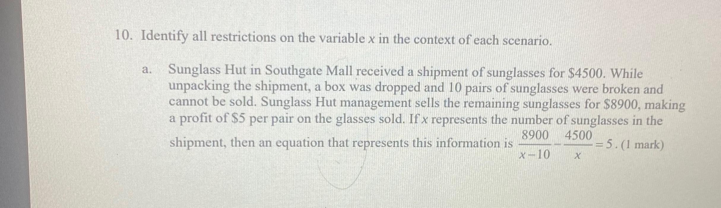 Solved Identify all restrictions on the variable x ﻿in the | Chegg.com