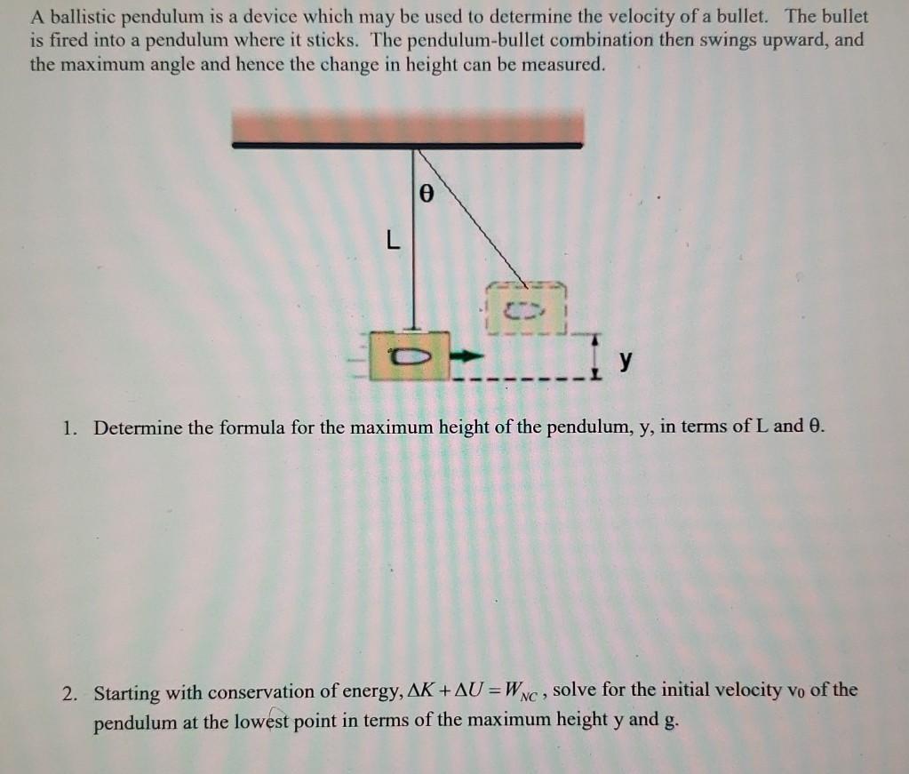 Solved A ballistic pendulum is a device which may be used to | Chegg.com