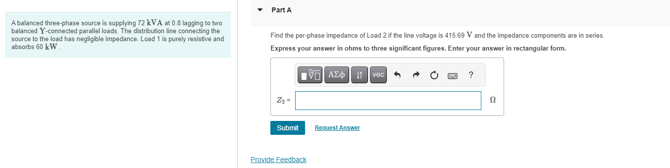 Solved Part Aa Balanced Three Phase Source Is Supplying