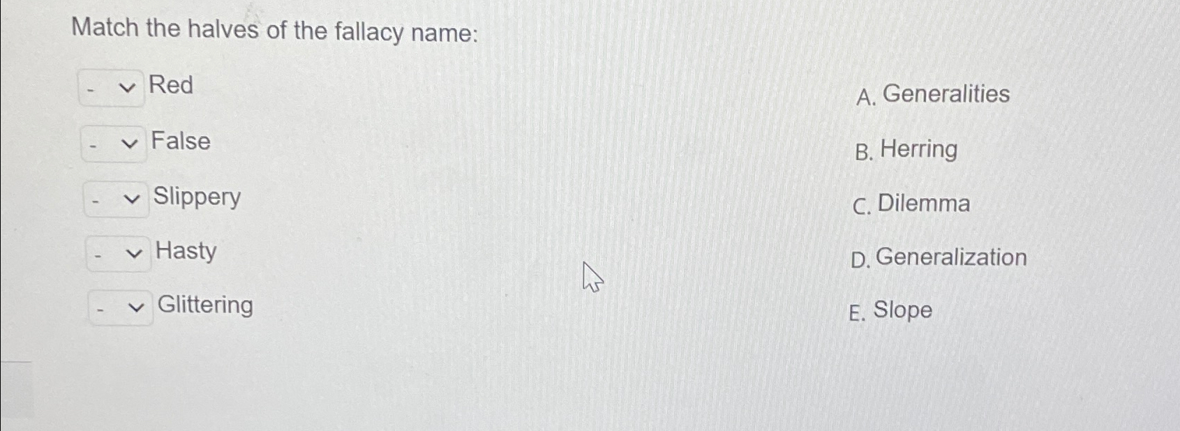 Solved Match the halves of the fallacy name:RedA. | Chegg.com