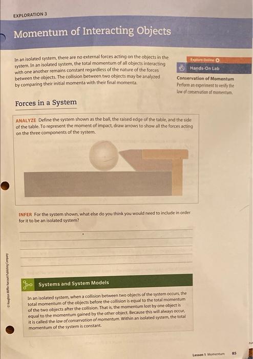 EXPLORATION 3 Momentum of Interacting Objects Explore | Chegg.com