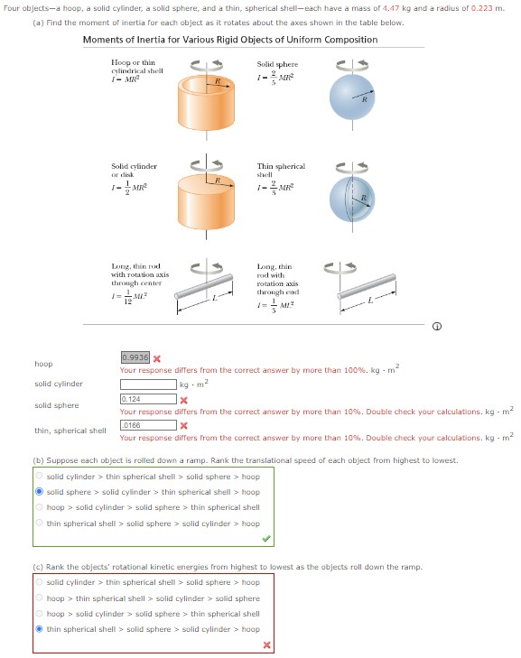 Solved Four objects-a hoop, a solid cylinder, a solid | Chegg.com