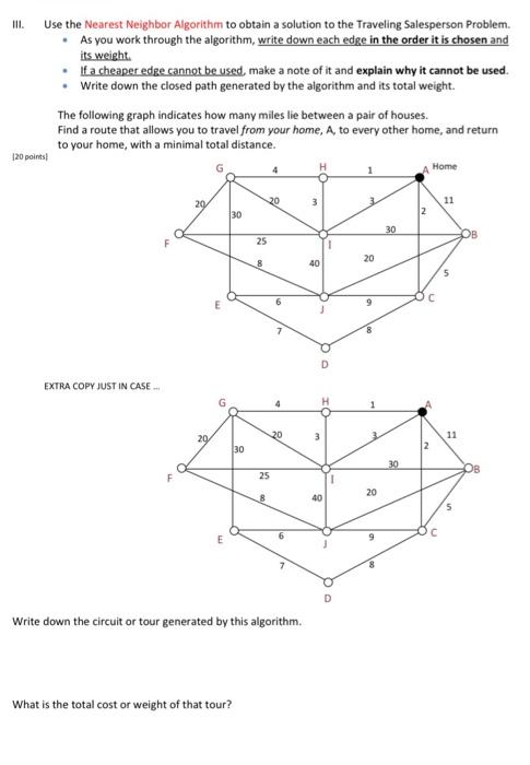 Solved III. Use the Nearest Neighbor Algorithm to obtain a | Chegg.com